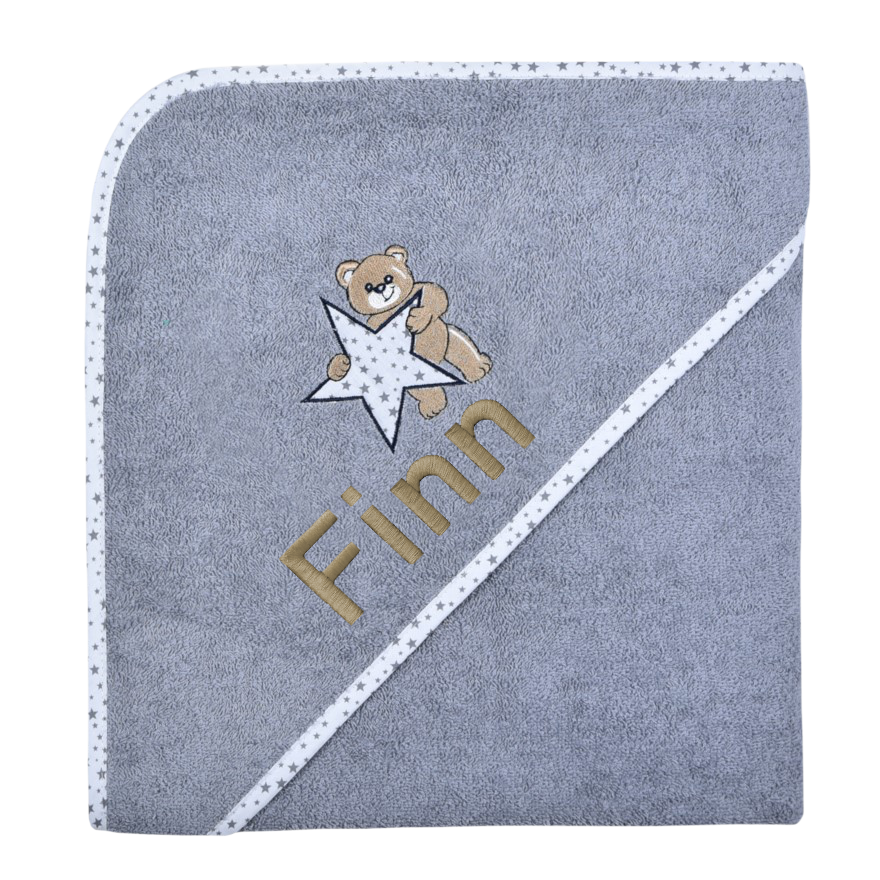 Kapuzenhandtuch und Waschhandschuh Teddy Stern – Gravierland